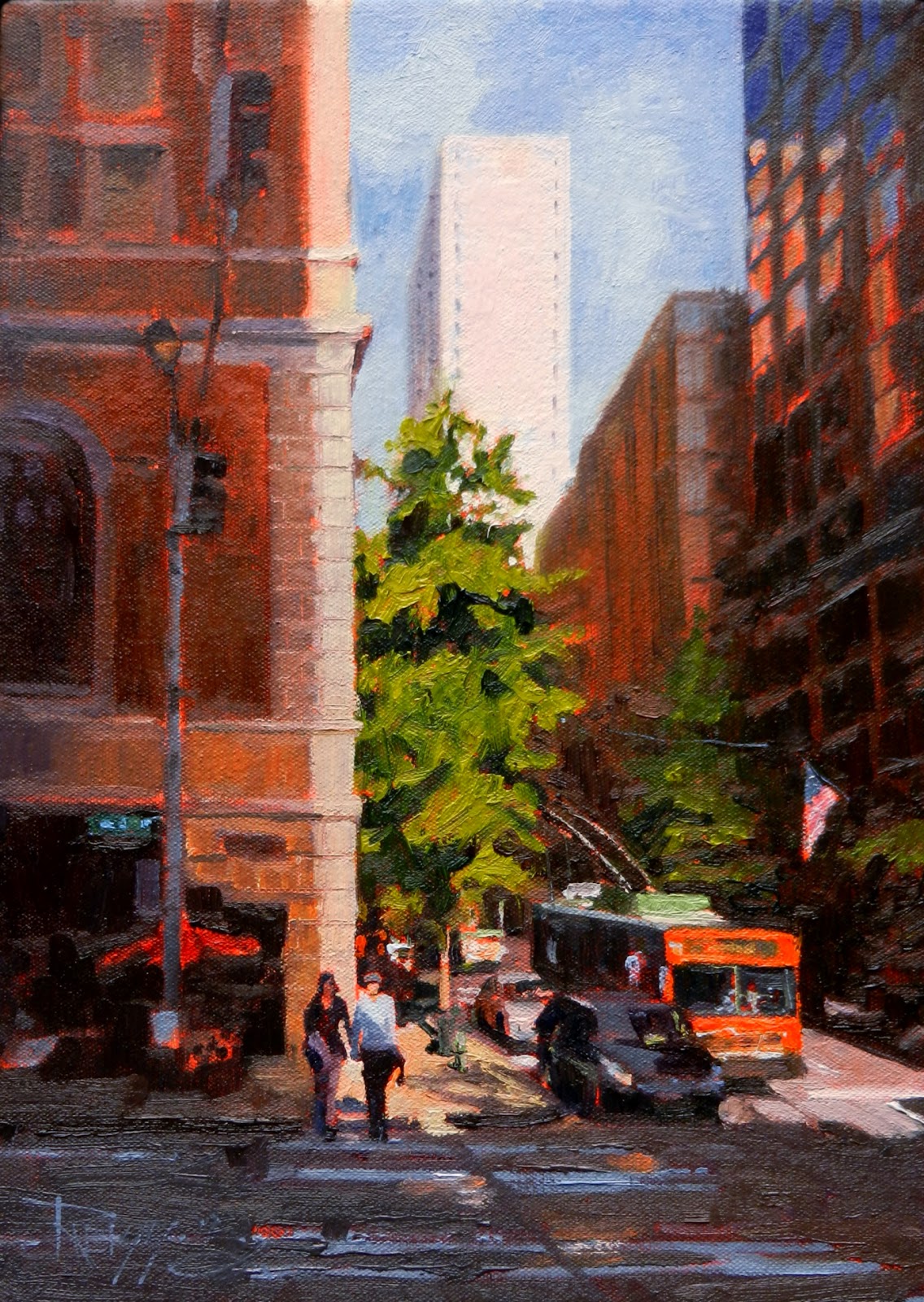 in plein air: "Somewhere on Fourth Street" Seattle, cityscape oil ...