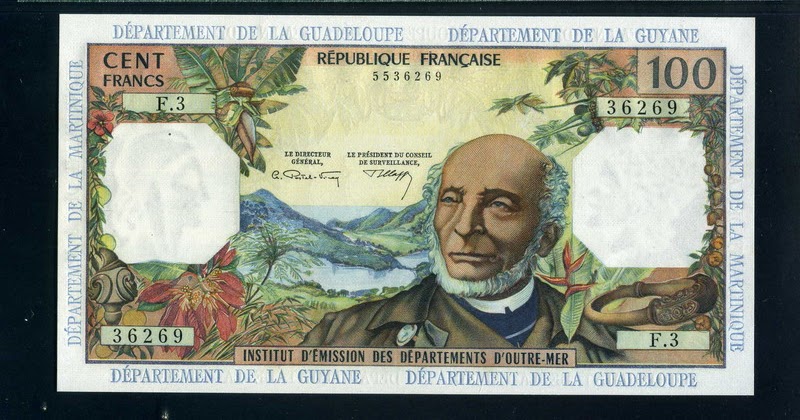 French Antilles banknotes 100 Francs banknote 1964 Victor Schoelcher ...
