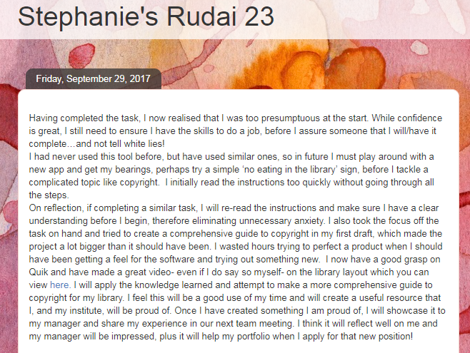 Rudai 23: 23 Things for Information Skills: Thing 6: Reflective Practice