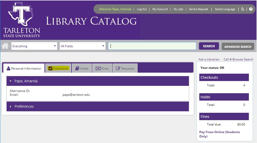 Library Online Lounge - Tarleton Libraries: How to Renew Items from the ...