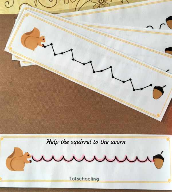 Fall Prewriting Activity with Squirrels & Acorns | Totschooling ...