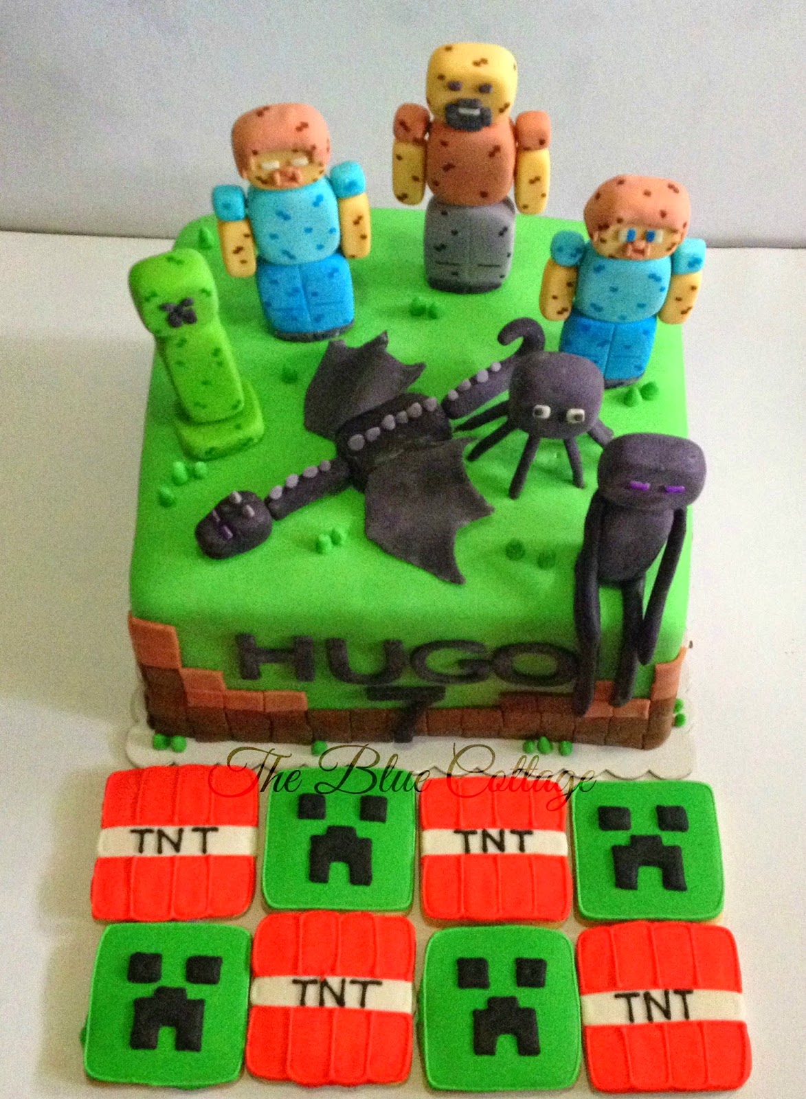The Blue Cottage: Fondant Birthday Cake and Sugar Cookies ~ Minecraft ...