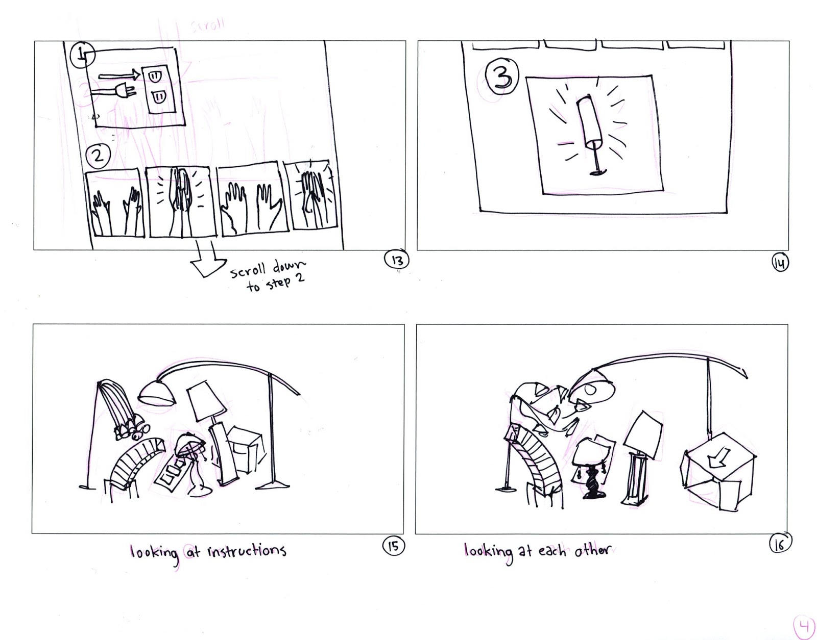 Advanced Animation: Storyboards: Ideas for Lamps Trying to Clap