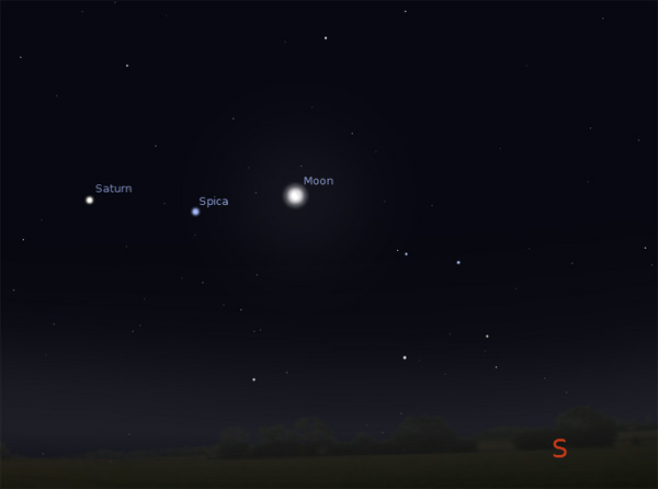Saturn, Spica and Moon - Skywatch - AstroMadness.com