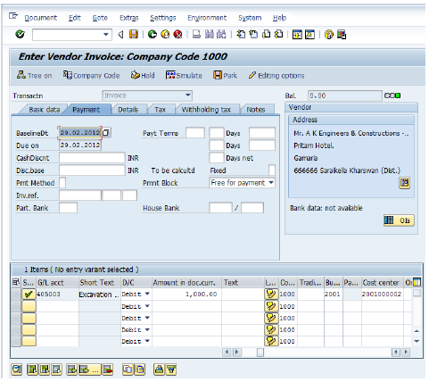 FB60 - Posting Vendor Invoice (AP) - SAP