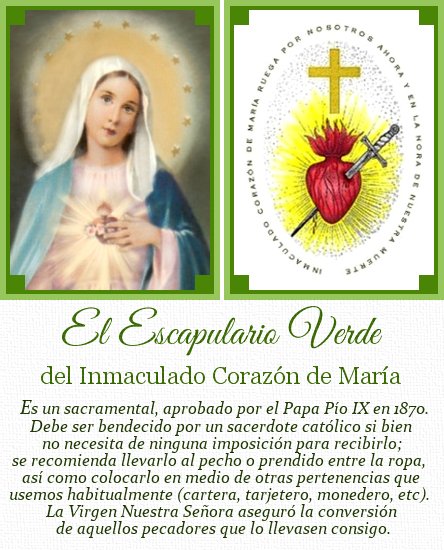 Prácticas de piedad y Devocionario Católico: EL ESCAPULARIO VERDE: regalo de la Virgen para ...