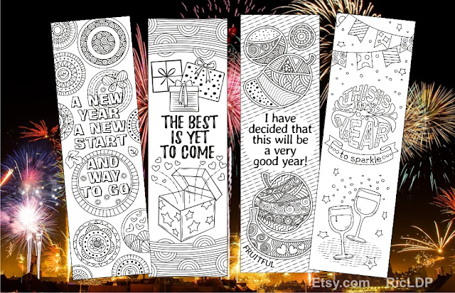 RicLDP Artworks: New Year Coloring Bookmarks Set 1