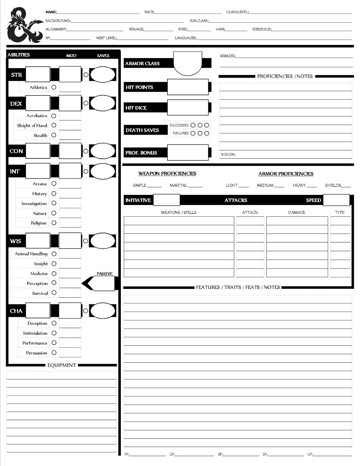 Graphite Prime: More D&D 5th Edition Character Sheets