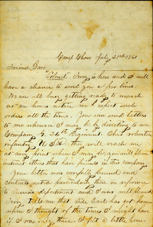 Sandusky History: Civil War Letter from Samuel Clock