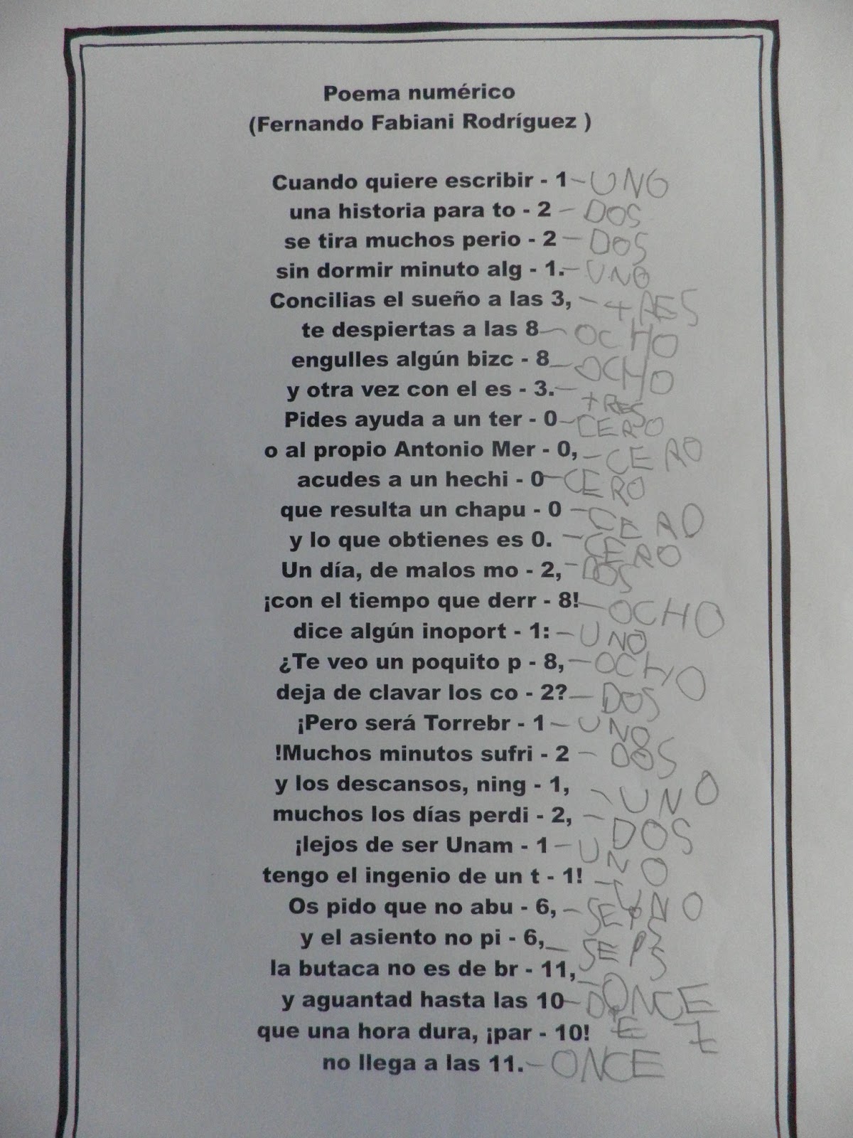 Menos lobos...: Poema Numérico