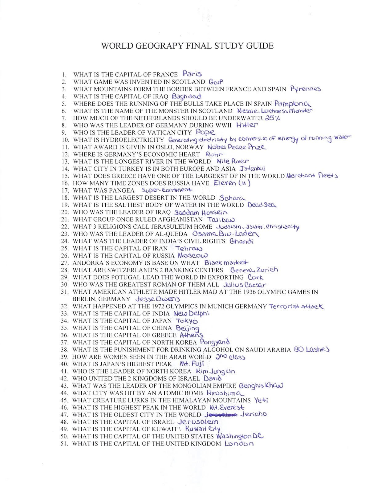 Mr. E's World Geography Page: World Geography 2017 - Final Exams and ...