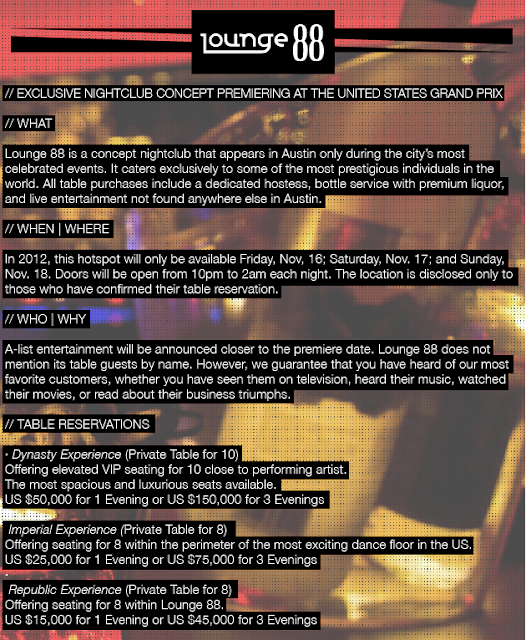 Lounge 88: Austin F1 Circuit of the Americas ~ MyBarHeaven | Nightclub ...