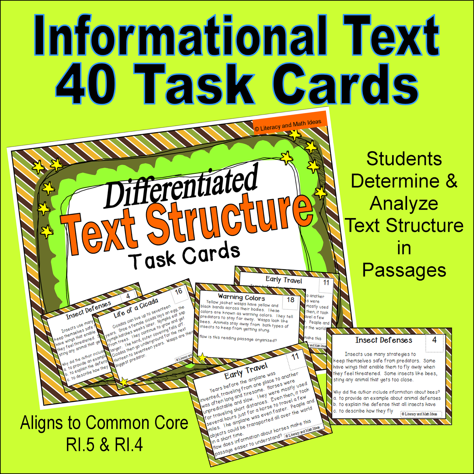 Literacy & Math Ideas: Text Structure Task Cards
