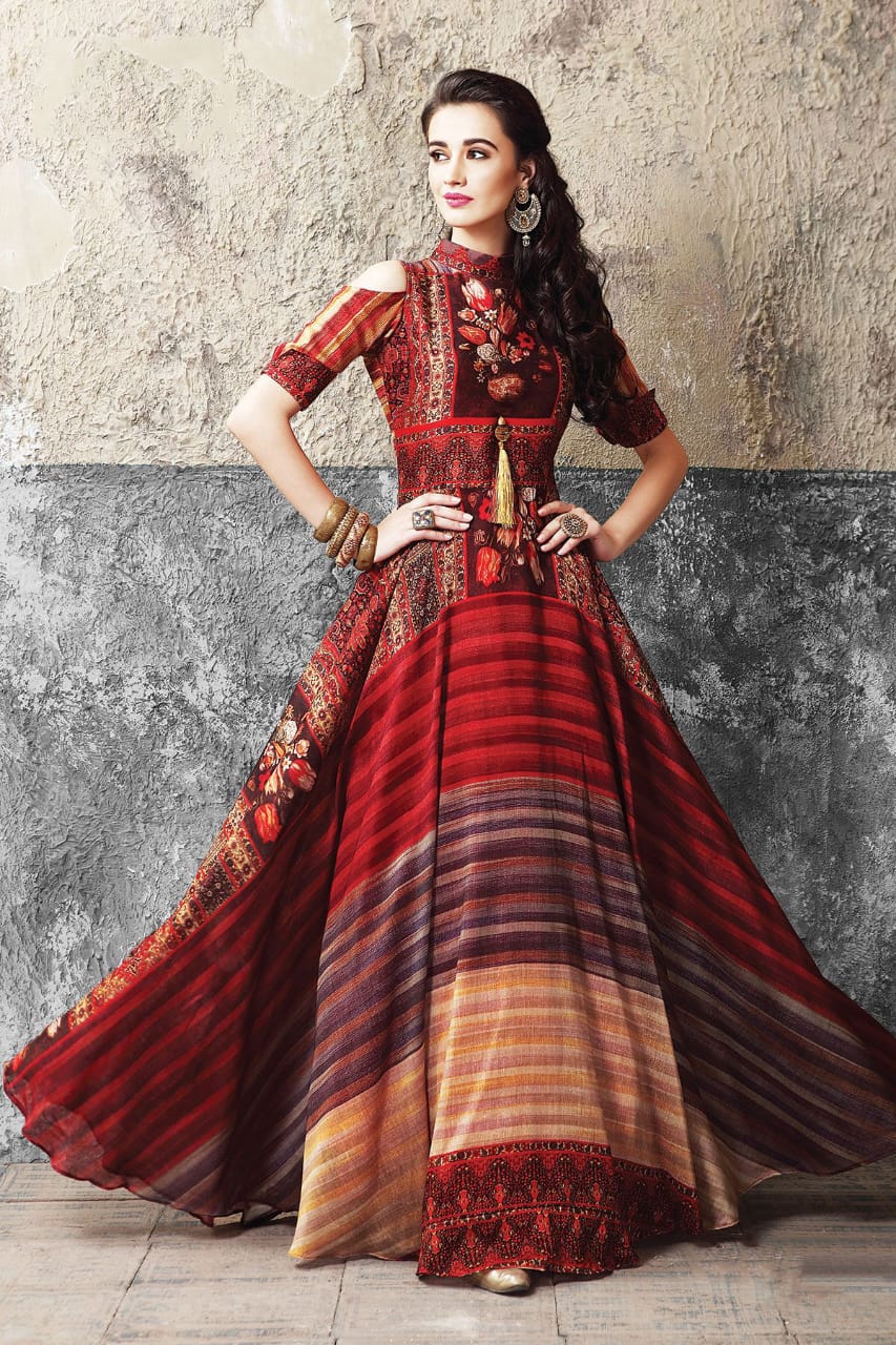 Full Stitched Royal Aasami Silk Gown - FashionZone