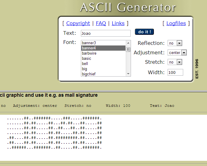 Aplicações Informáticas: Imagens com código ASCII