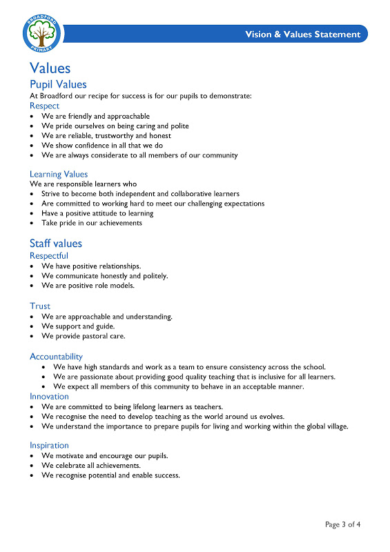 Broadford Primary: Draft Vision & Values Statement