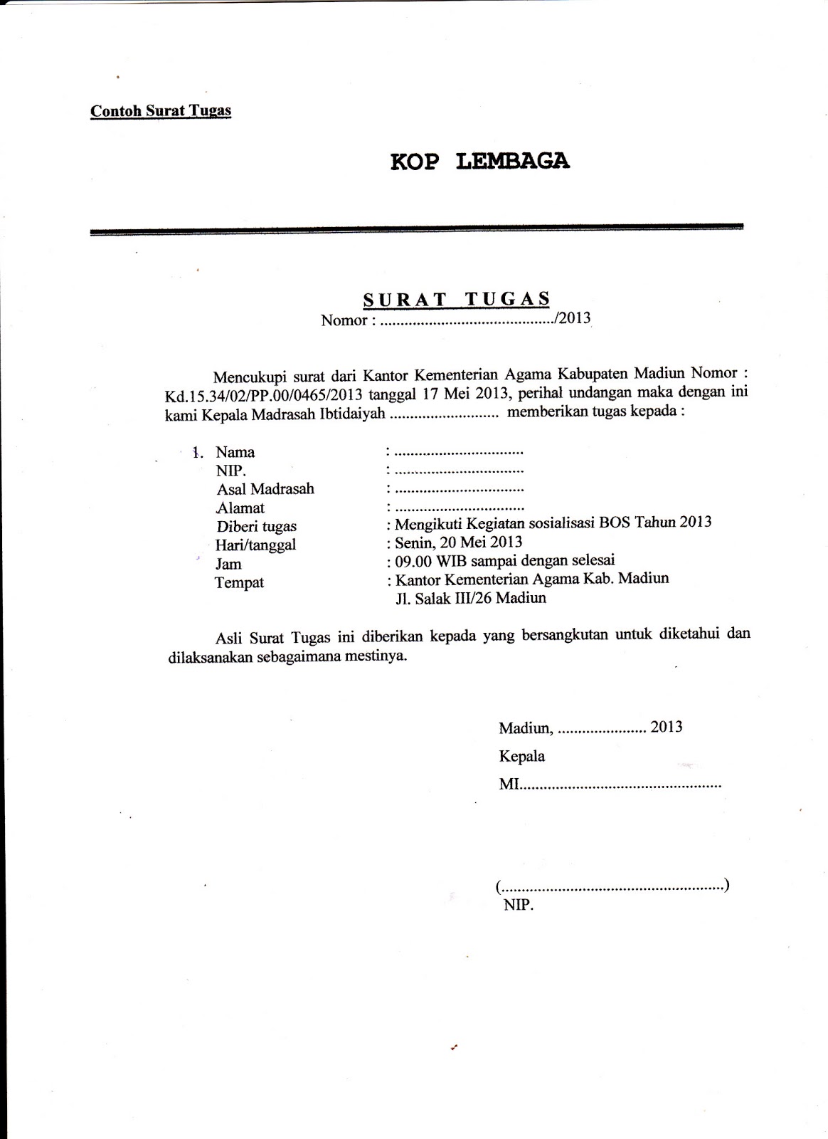 Contoh Surat: CONTOH LENGKAP SURAT TUGAS Tentang Bimbingan dan ...
