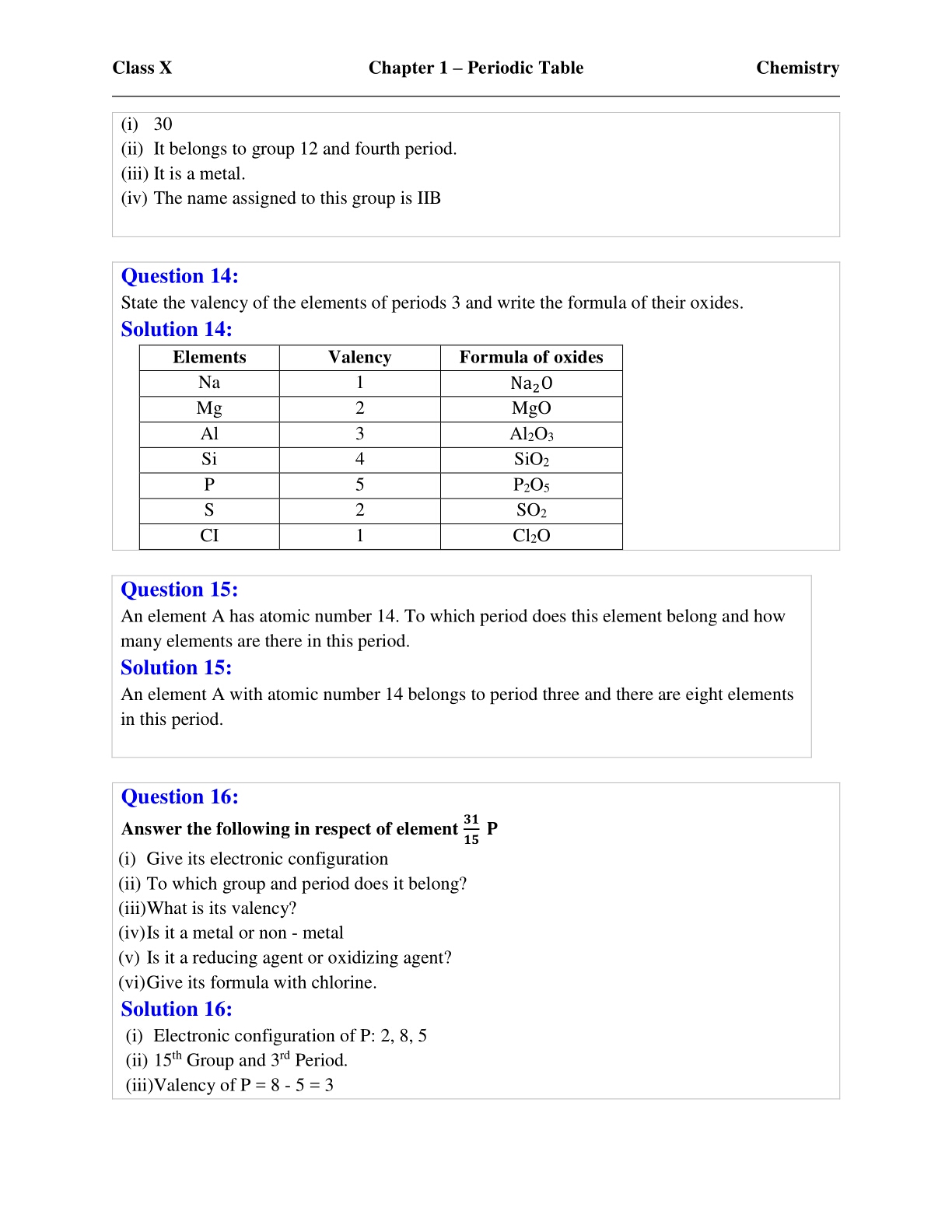 Concise chemistry class 10 ICSE Chapter 1 periodic table solutions ...