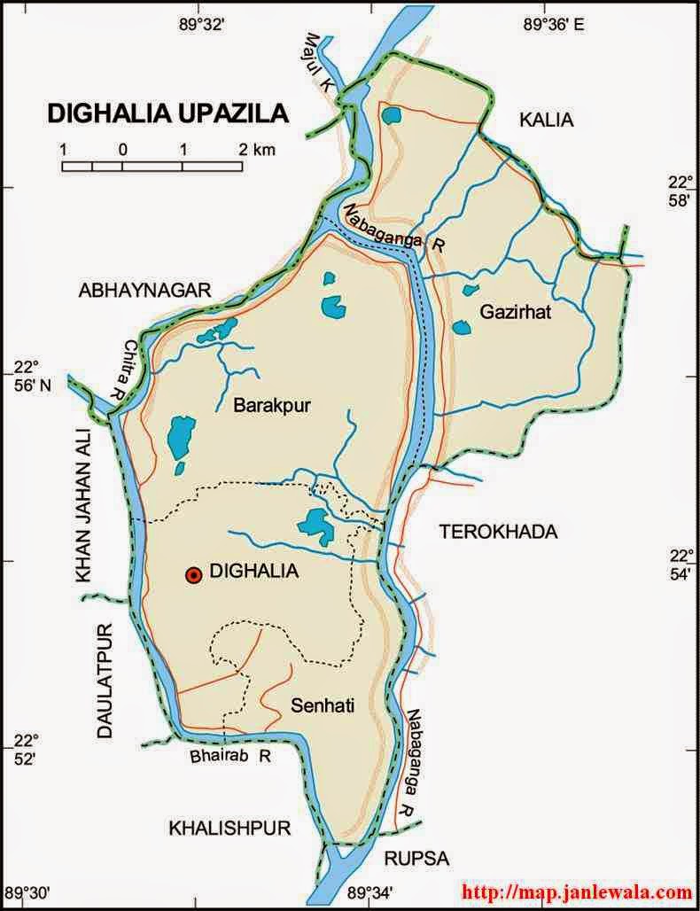 Dighalia Upazila Map, Khulna District, Bangladesh