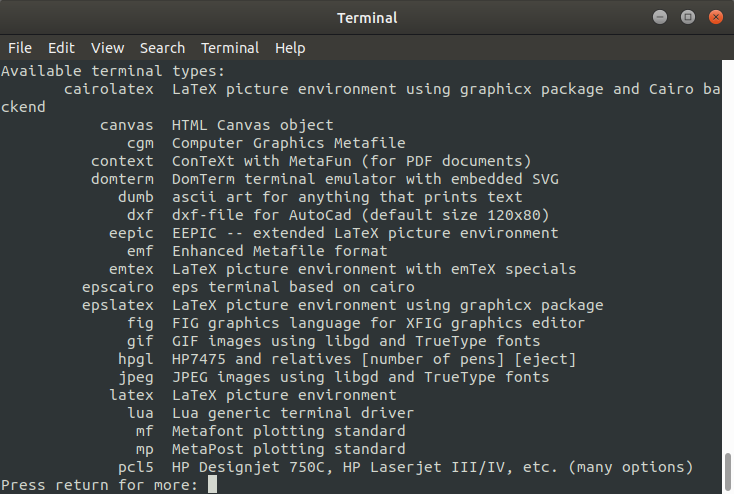 gnuplotのset terminalで選択出来る出力端末の種類についてのメモ