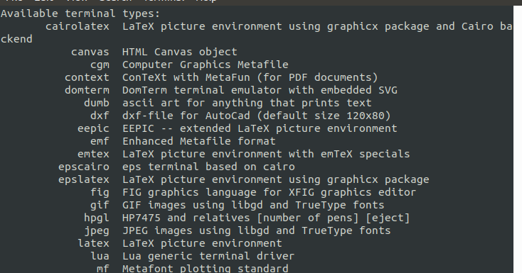 gnuplotのset terminalで選択出来る出力端末の種類についてのメモ