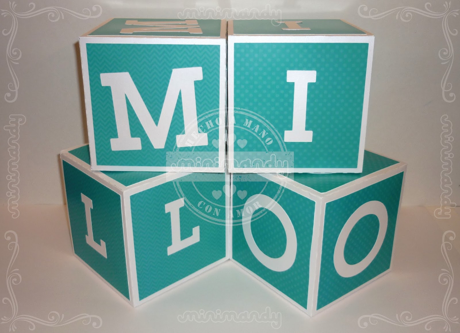 MinimandySign: Cubos de papel con letras. Baby Shower