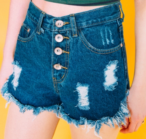 [Mixxmix] Button-Fly Damaged Denim Shorts | KSTYLICK - Latest Korean ...
