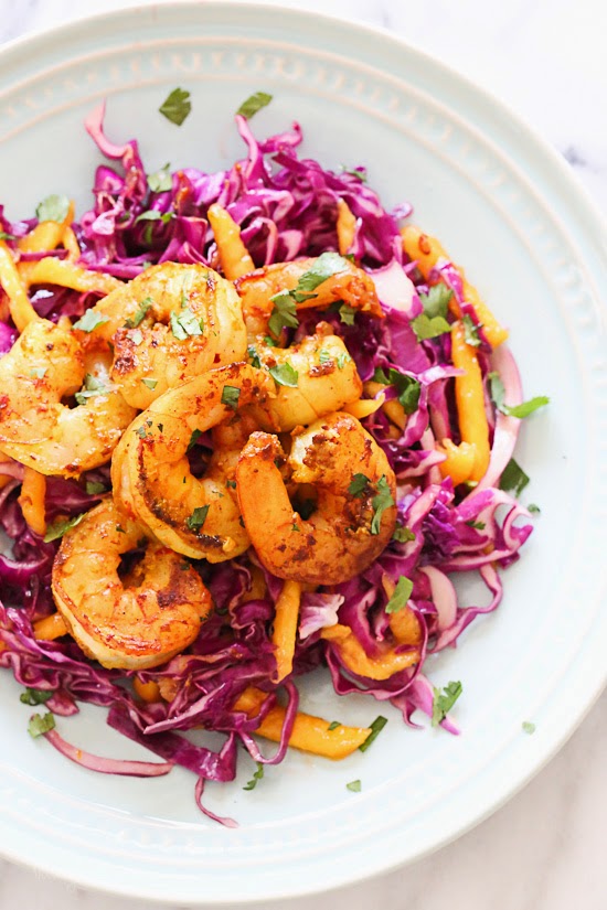 Turmeric-Garlic Shrimp with Cabbage-Mango Slaw - Skinnytaste