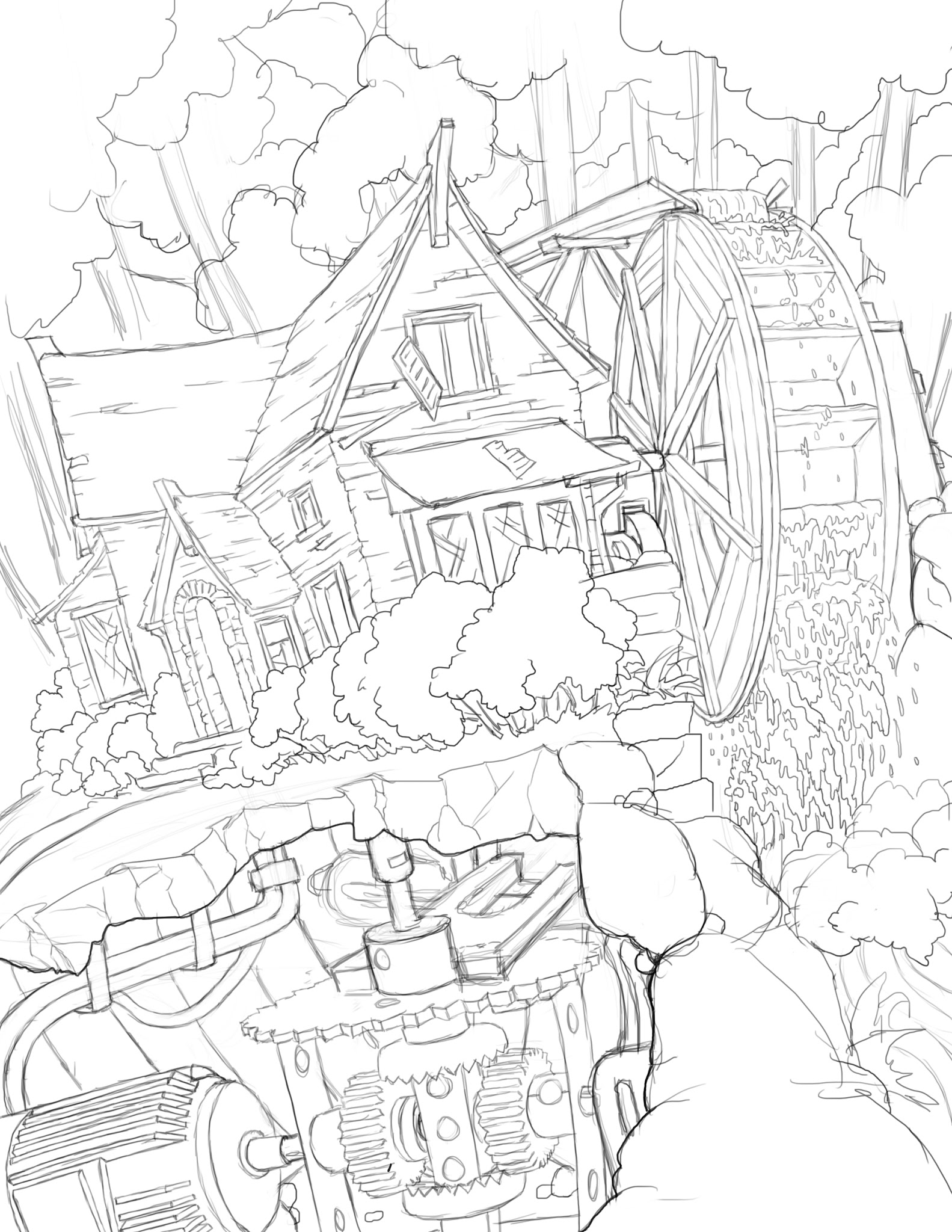 365 Days of Coloring: Coloring Page - Water Over The Wheel