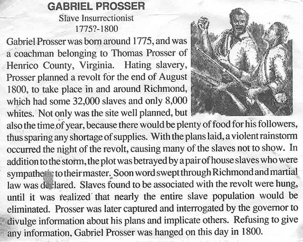 NAKARAJAN: Gabriel Prosser ,the first leader of an unsuccessful slave ...
