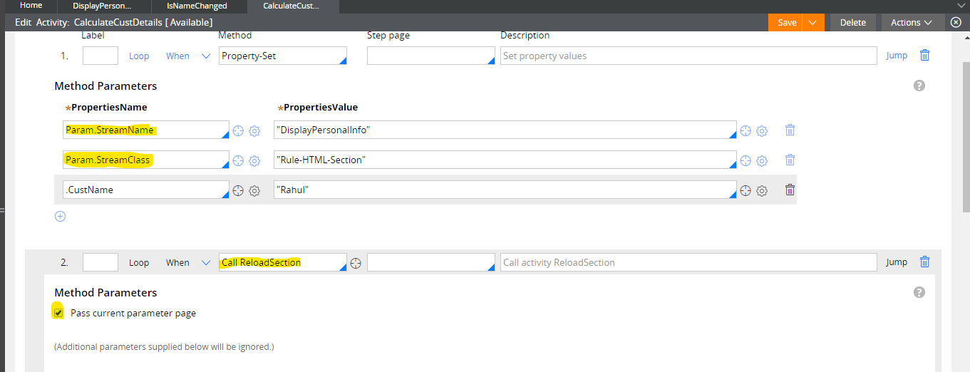 Pega Learnings: Refresh section using ReloadSection activity in Pega