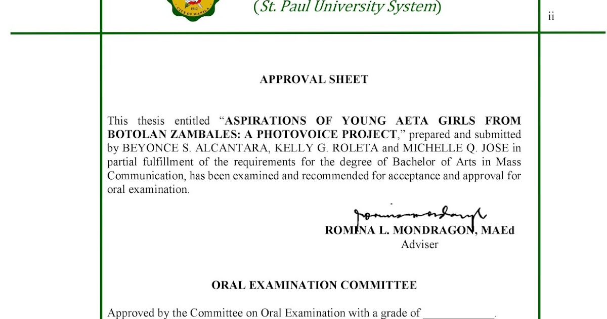 SPU Manila Research Format: Approval Sheet