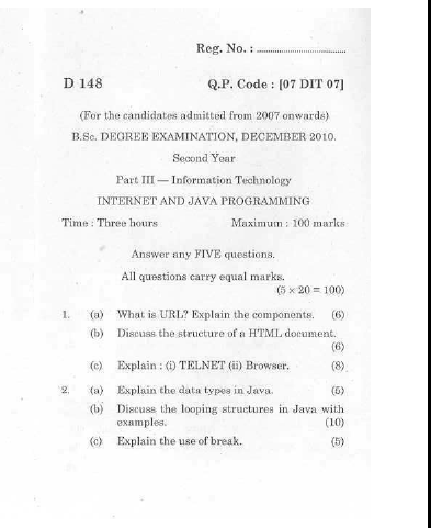 Bharathiar University B.C.A Internet and Java Programming Second Year ...