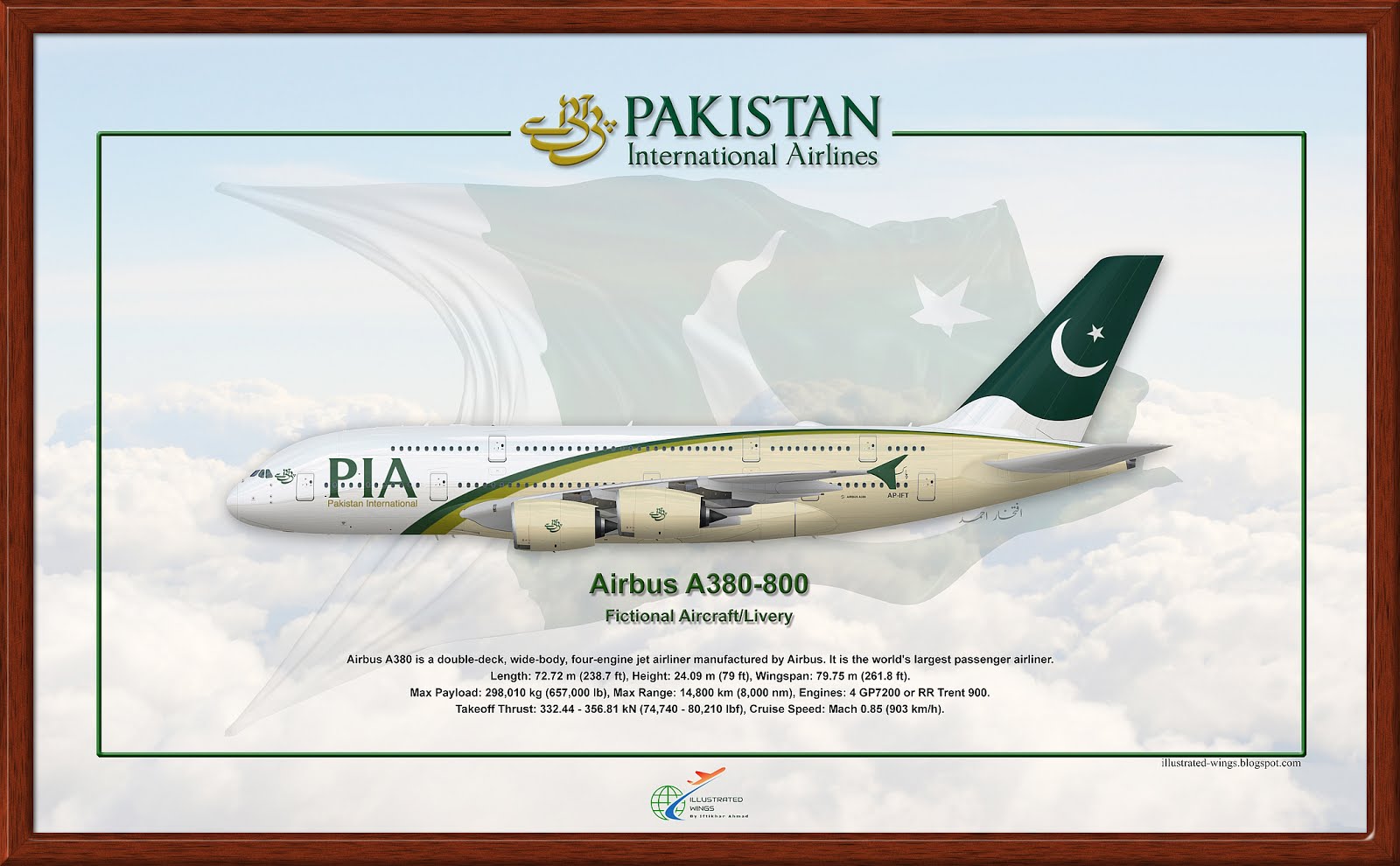Illustrated Wings: PIA - Airbus A380-800 (fictional aircraft/livery)