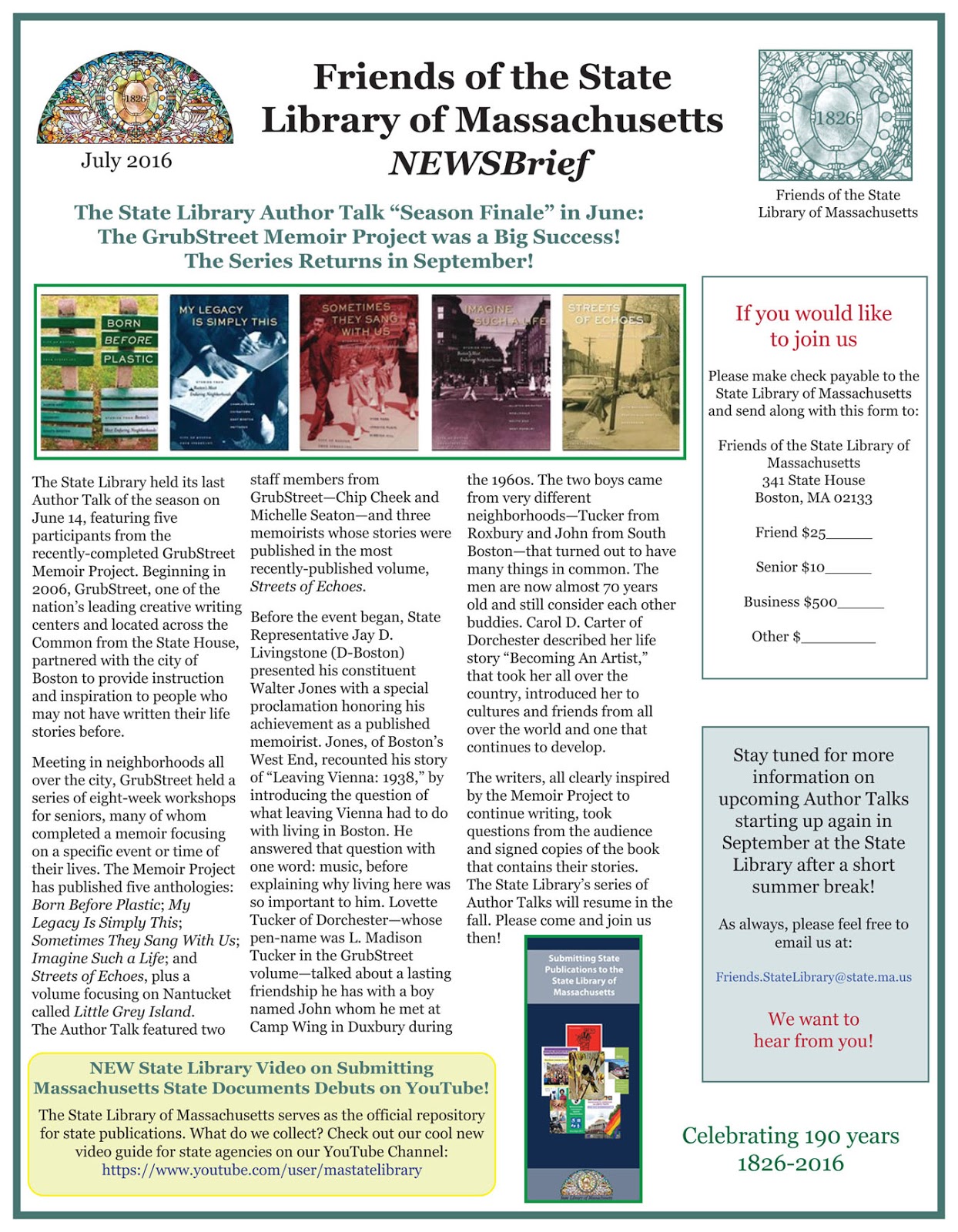 State Library of Massachusetts: The new issue of Friends of the Library ...