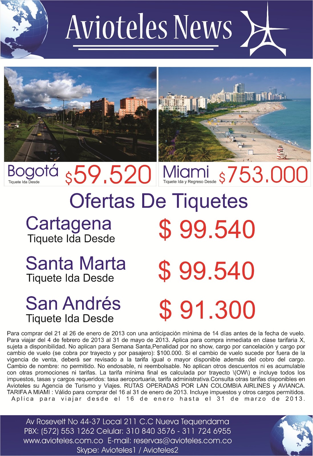 Avioteles su Agencia de Turismo y Viajes: OFERTAS DE TIQUETES TARIFAS ...