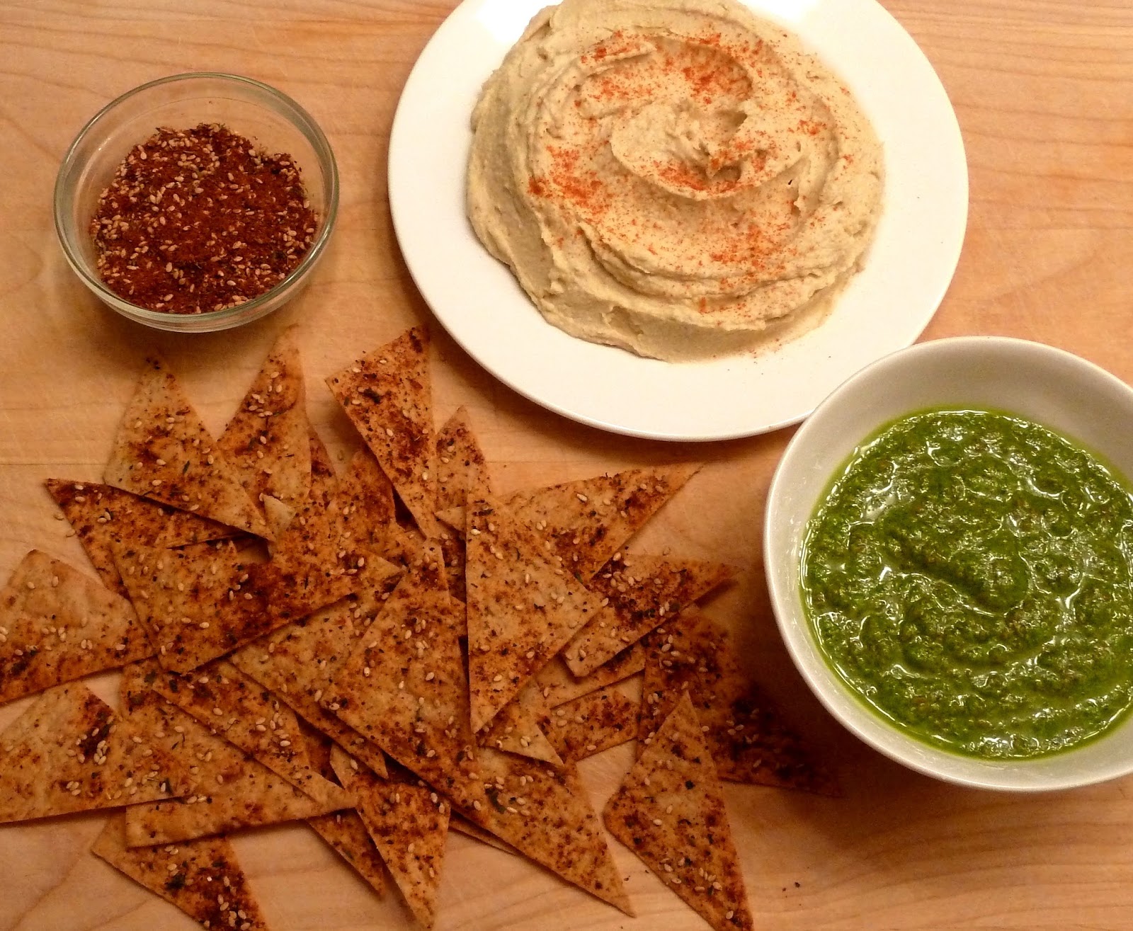 Cracked Pepper: Lavash Chips, Za'atar, Hummus and Green Harissa