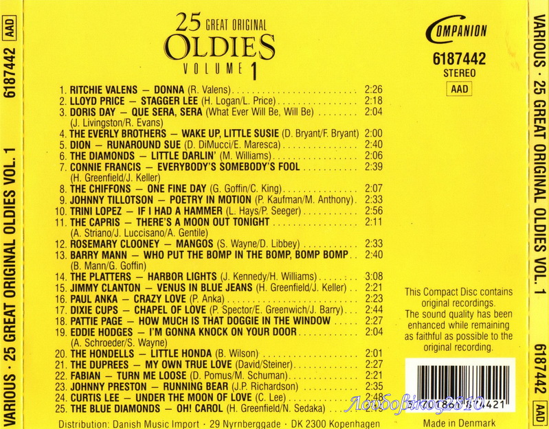 ENTRE MUSICA: 25 GREAT ORIGINAL OLDIES Vol. 1 - Varios Artistas