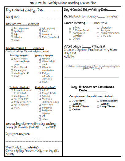 Mrs. Crofts' Classroom: Guided Reading Lesson Plans