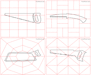 Four grid: Free printable Saw grid line drawing worksheet/activity for kids