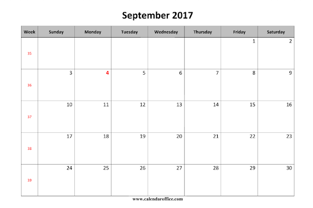 New 2018 Free September 2017 Printable Calendar - Get Printable Calendar