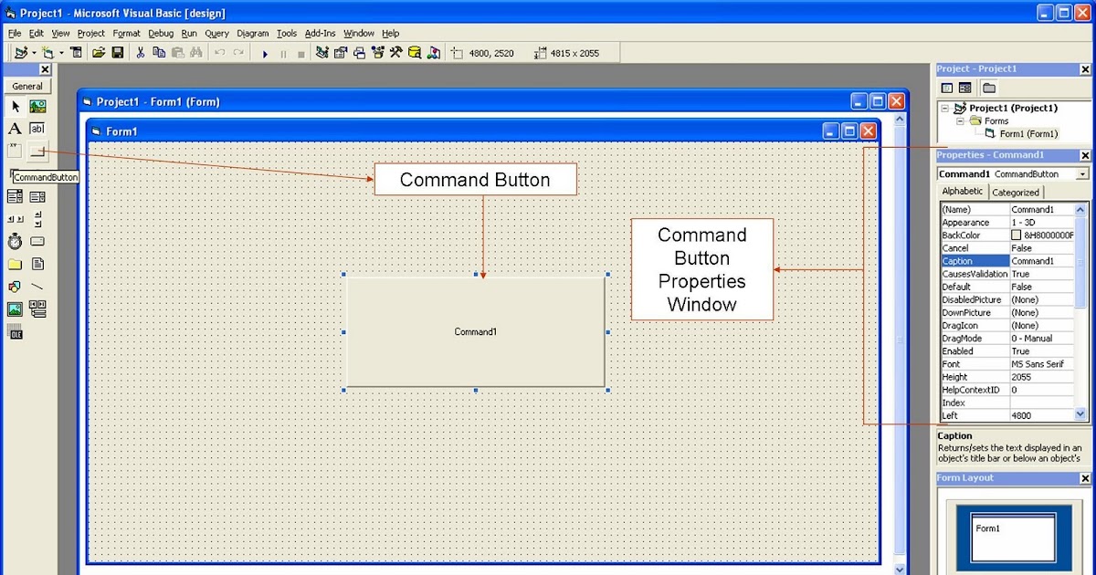 Visual Basic 60 Tutorials Code And Project For Beginners Command Button Control Poperties Of