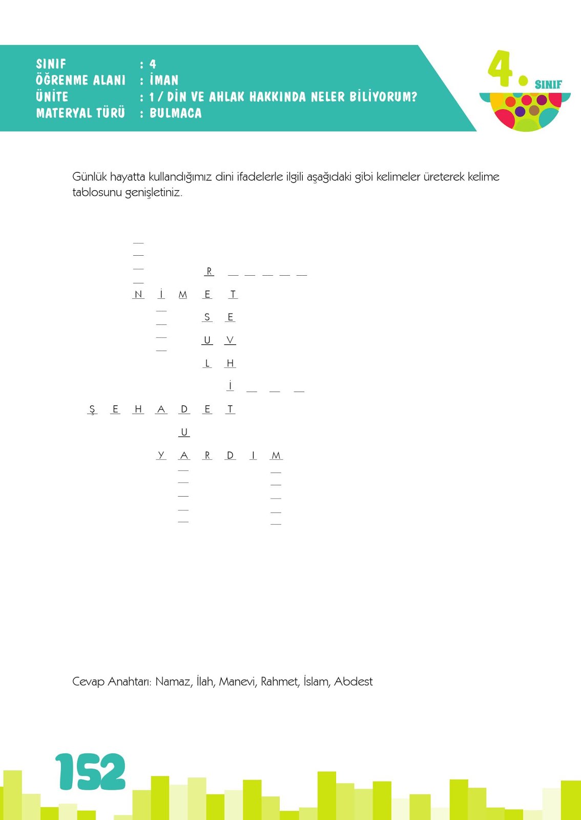 DinDersiOyun.com: 4. Sinif 1. Unite Bulmacalar Etkinlikler (Yazdirilabilir)