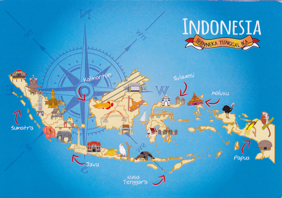 Postcard A La Carte: Indonesia - Map Postcard
