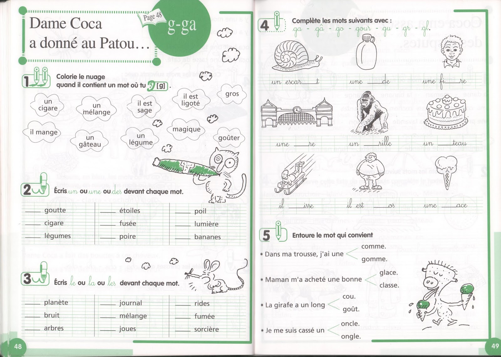 école : références: Lair, Turgis, Tillard, Dame Coca, Lecture CP, cahier d'exercices (1993)