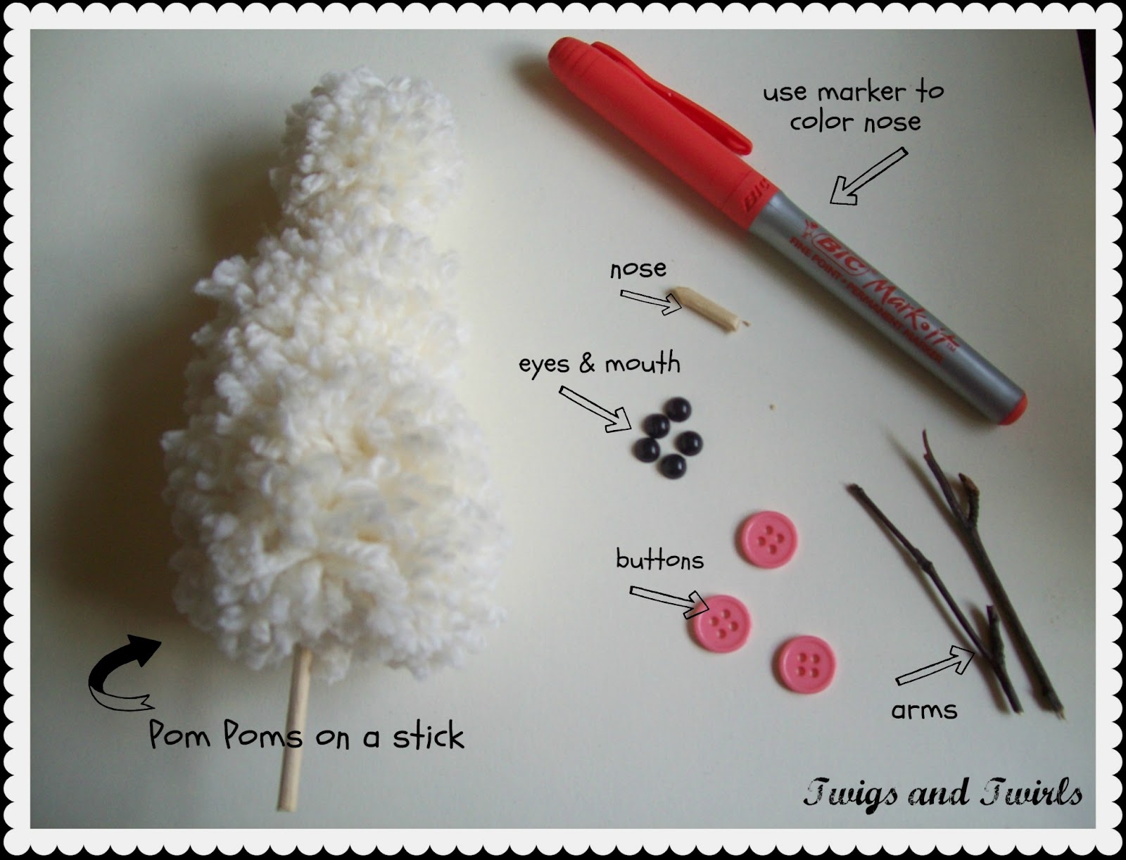 Twigs and Twirls: Christmas in July - Pom Pom Snowman - Ornament #4