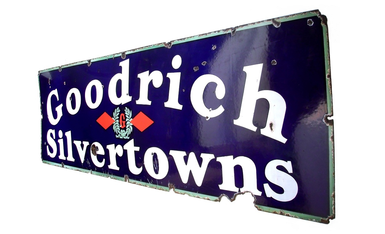 PATINA ANTIK: GOODRICH SILVERTOWNS PORCELAIN ENAMEL SIGN
