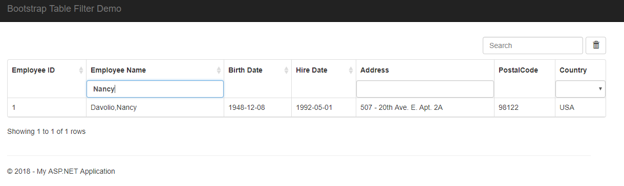 Filtering, Paging and Searching Bootstrap Table in ASP.NET MVC Filtering, Paging and Searching Bootstrap Table in ASP.NET MVC