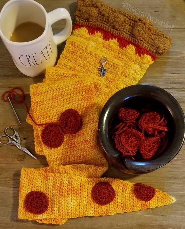 Crochet Pepperoni Pizza Scarf - Sew Crafty Crochet