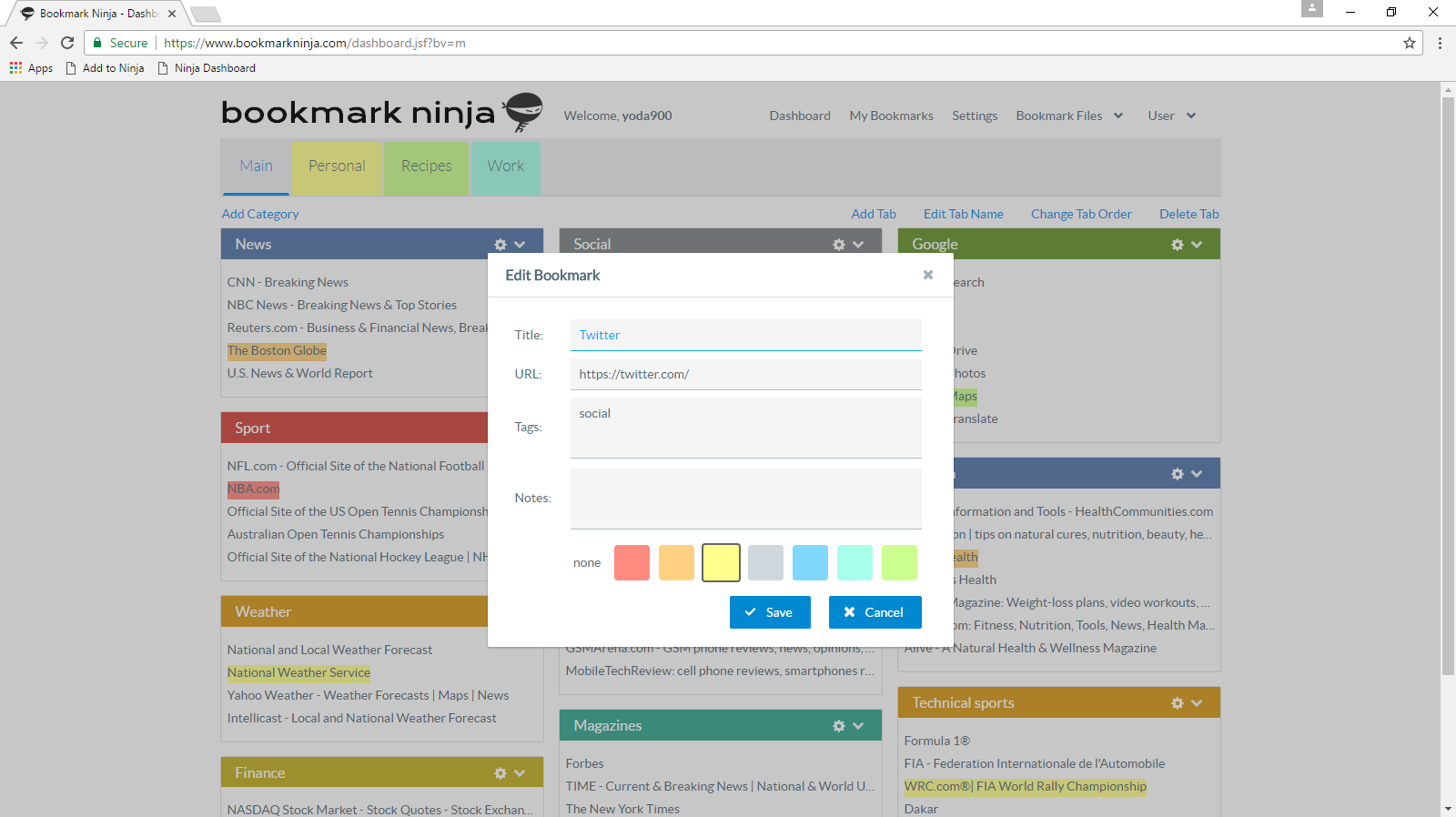 Bookmark Ninja: New Feature: Coloring